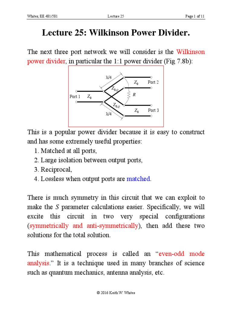 Wilkinson Power Divider | Electrical Engineering | Electronic Engineering