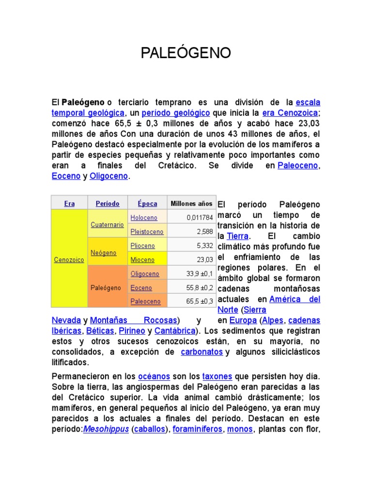 PALEÓGENO | Ciencias de la tierra y de la vida | Ciencias de la Tierra