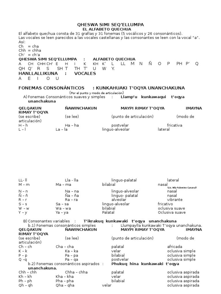 Alfabeto Quechua | PDF | Ortografía | Fonología