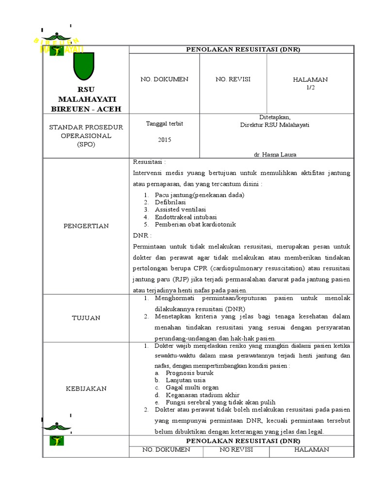 Spo Penolakan Resusitasi (DNR) 10 | PDF