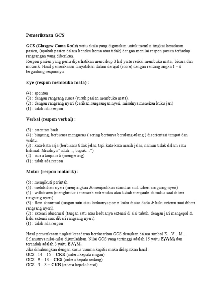 Pemeriksaan GCS | PDF | Pengembangan Diri