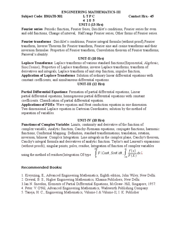 m3 Syllabus | PDF | Fourier Transform | Partial Differential Equation