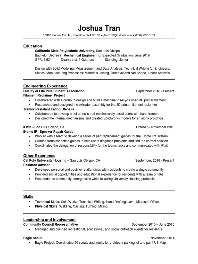 Tran Joshua Resume | PDF