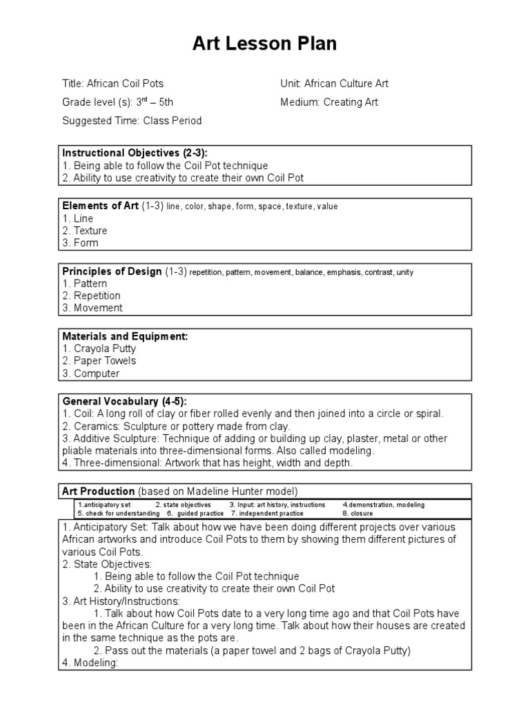 African Coil Pot Lesson Plan | PDF | Pottery | Shape