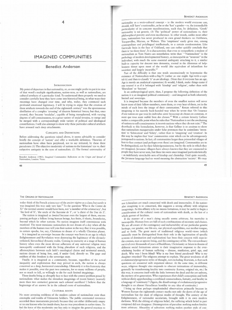 Benedict Anderson - Imagined Communities PDF | PDF | Social Science