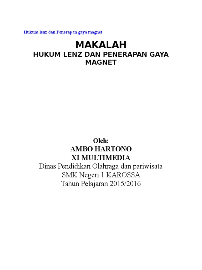 Hukum Lenz Dan Penerapan Gaya Magnet | PDF