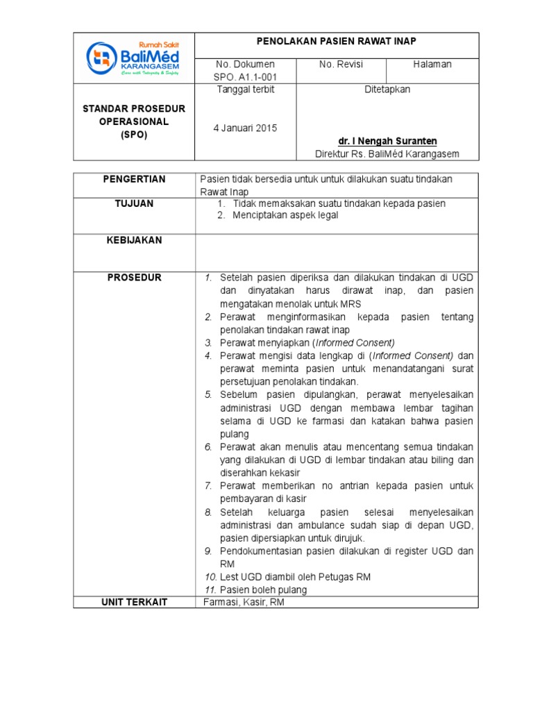 Spo.a1.1-1 Penolakan Rawat Inap | PDF
