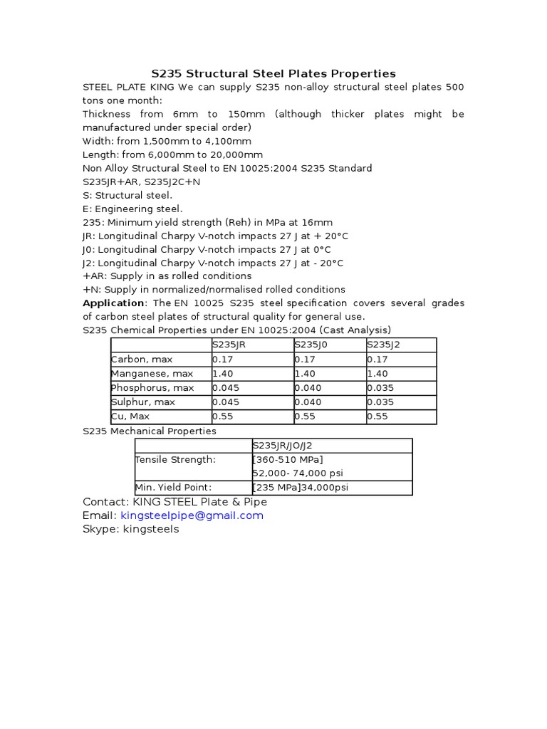 S235 Structural Steel Plate Properties | PDF | Technology & Engineering