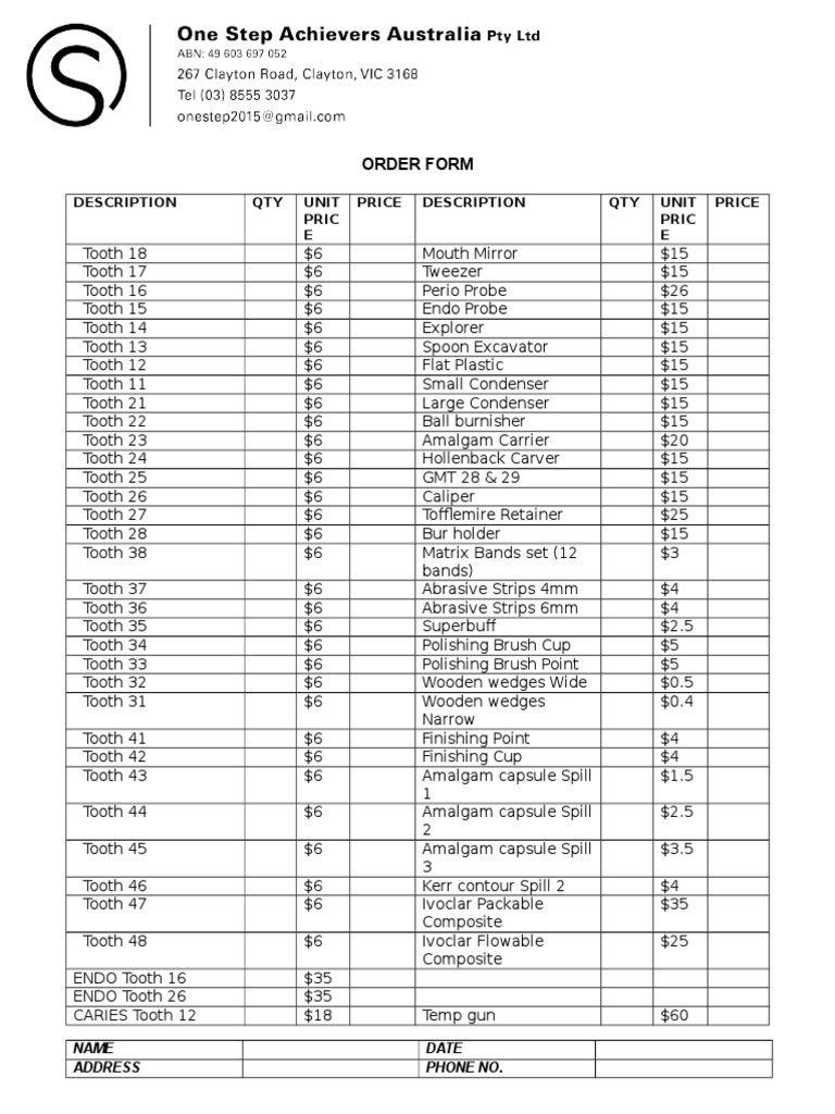 Dental Supply Order Form Template | PDF | Materials | Nature