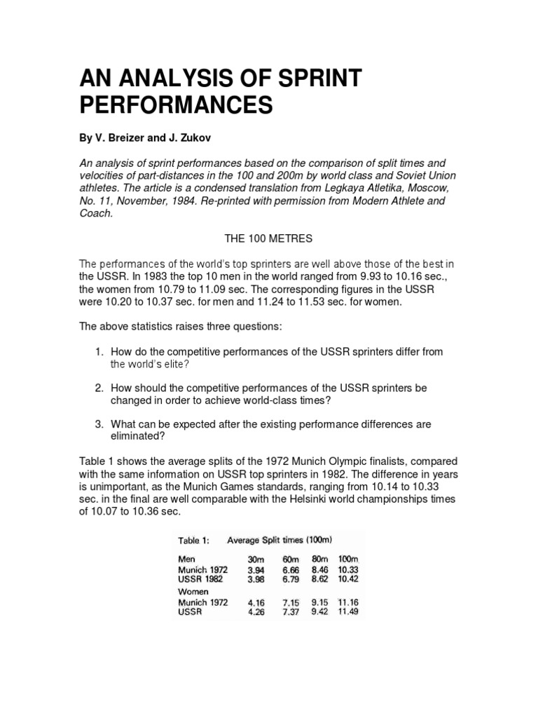Breizer An Analysis of Sprint Performances | PDF | Track And Field ...