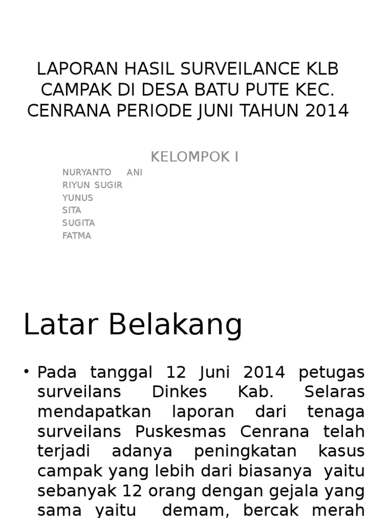 Laporan Hasil Surveilance KLB Campak Di Desa Batu | PDF