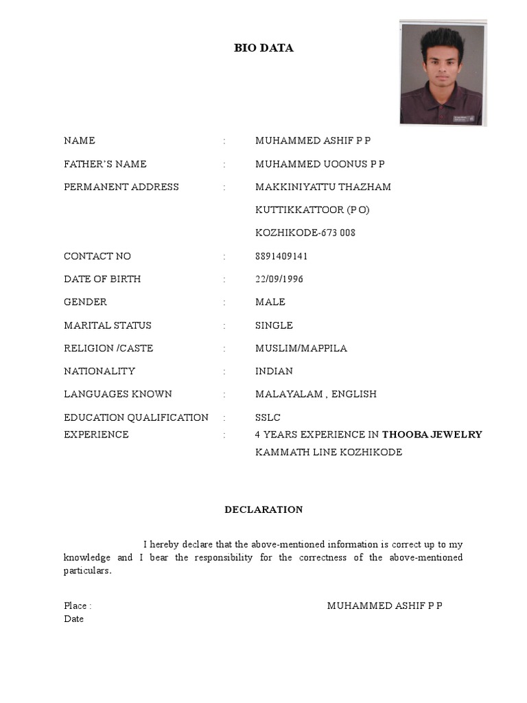 Bio Data: Declaration | PDF