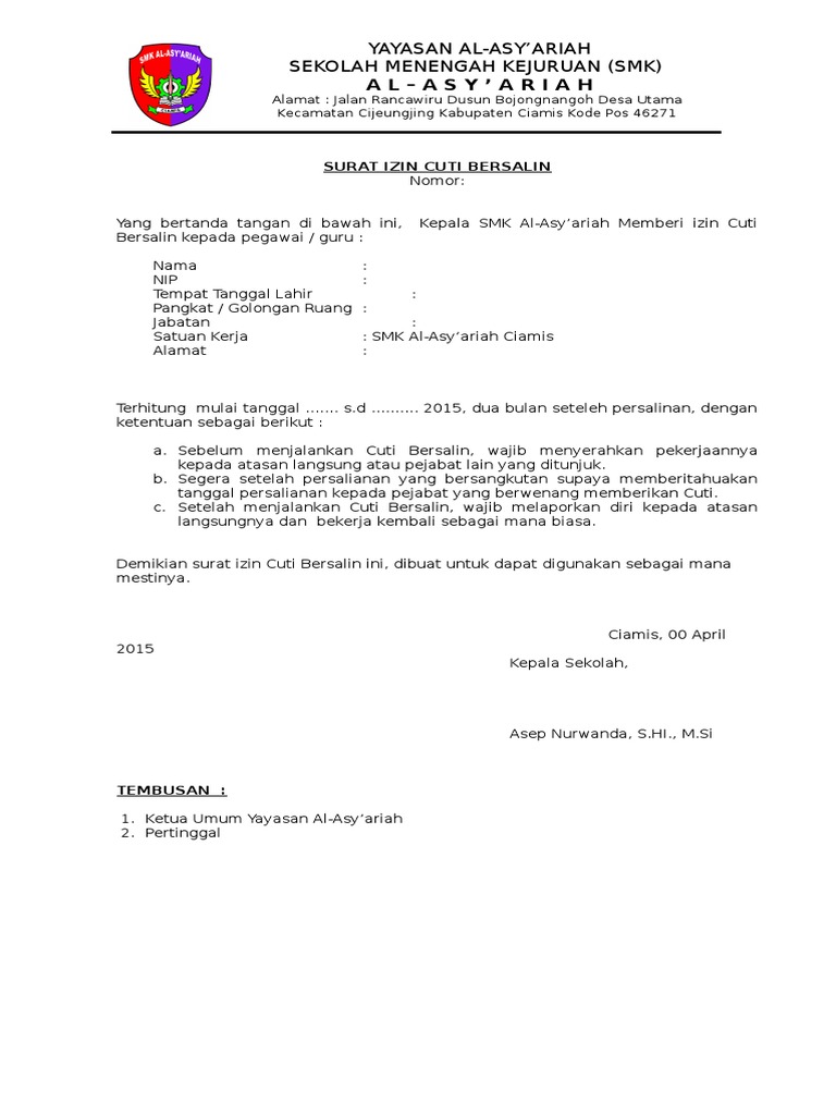 Surat Izin Cuti Bersalin | PDF