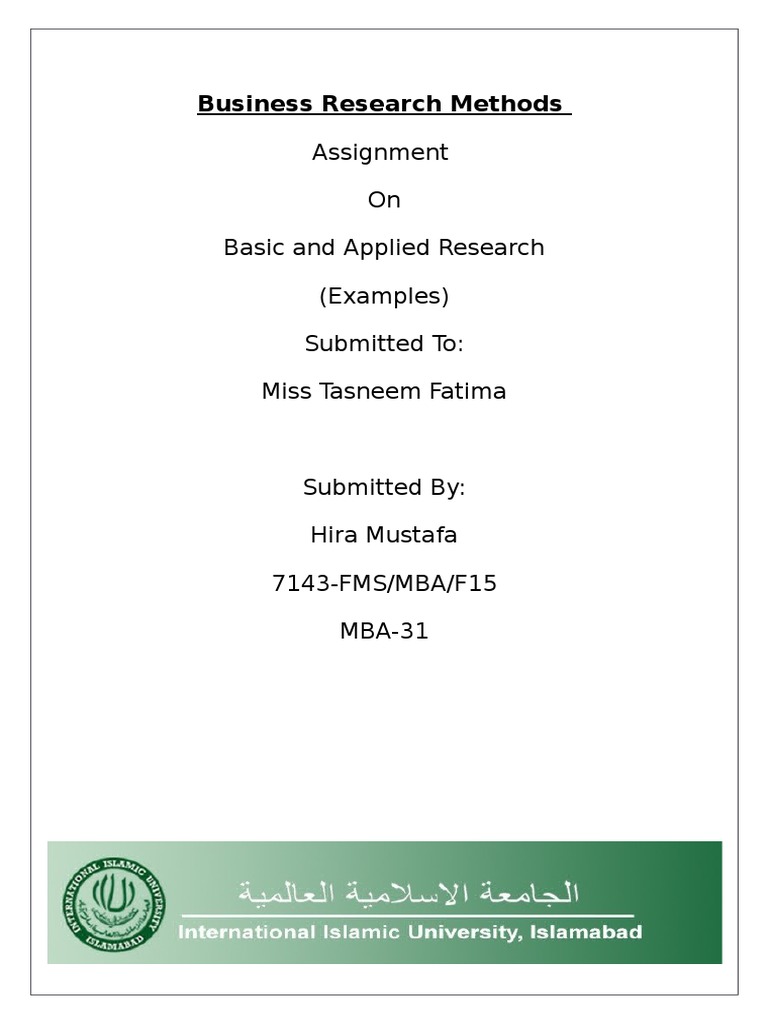 Business Research Methods: Assignment On Basic and Applied Research ...