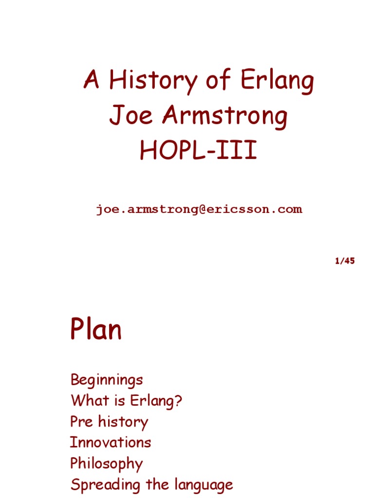 A History of Erlang Joe Armstrong Hopl-Iii | PDF | Concurrency (Computer Science) | Computer ...