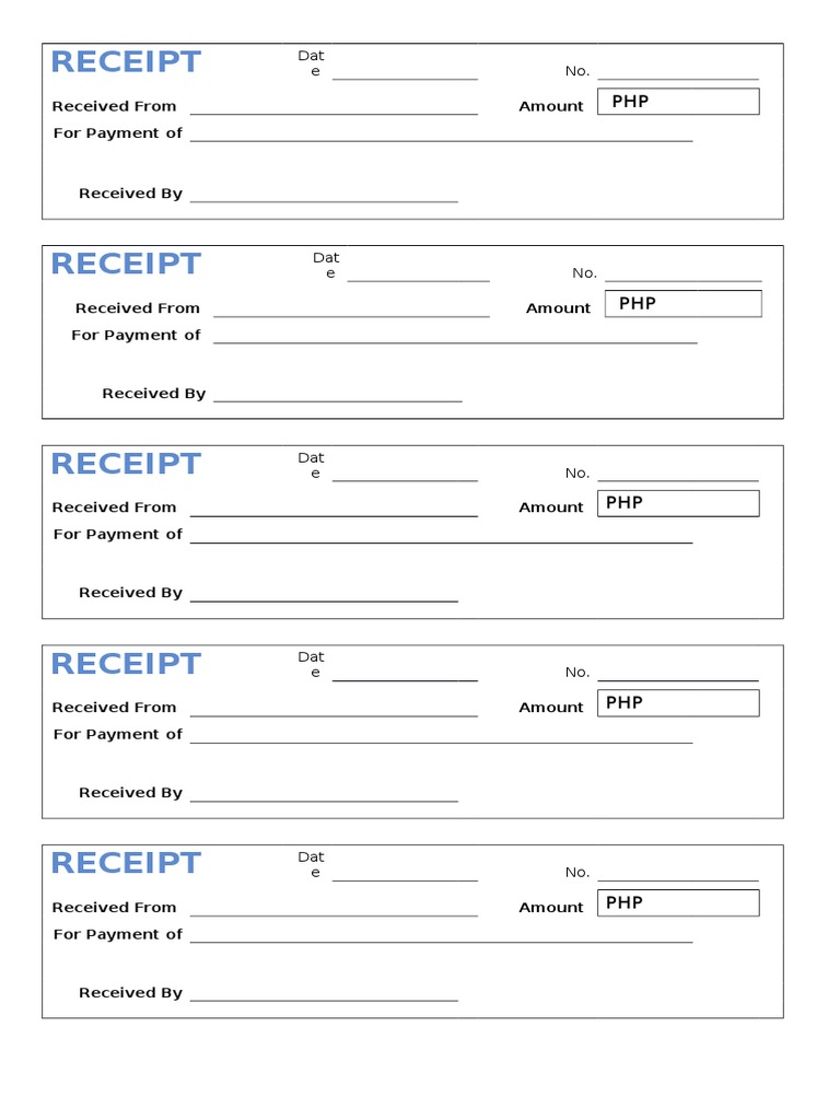 Sample receipt template for multiple receipts | PDF