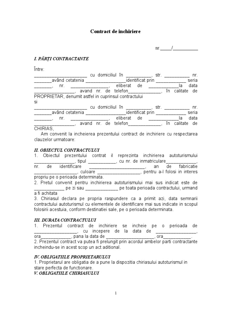 Contract de Inchiriere Auto | PDF