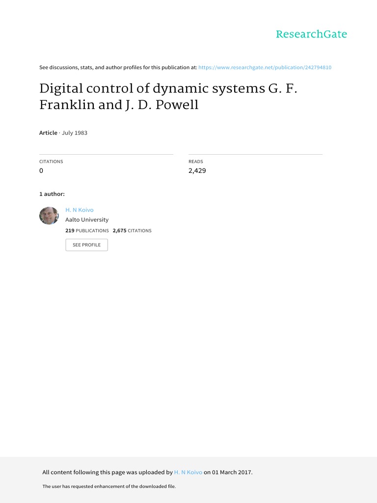 Digital Control of Dynamic Systems G F Franklin An | PDF | Control ...