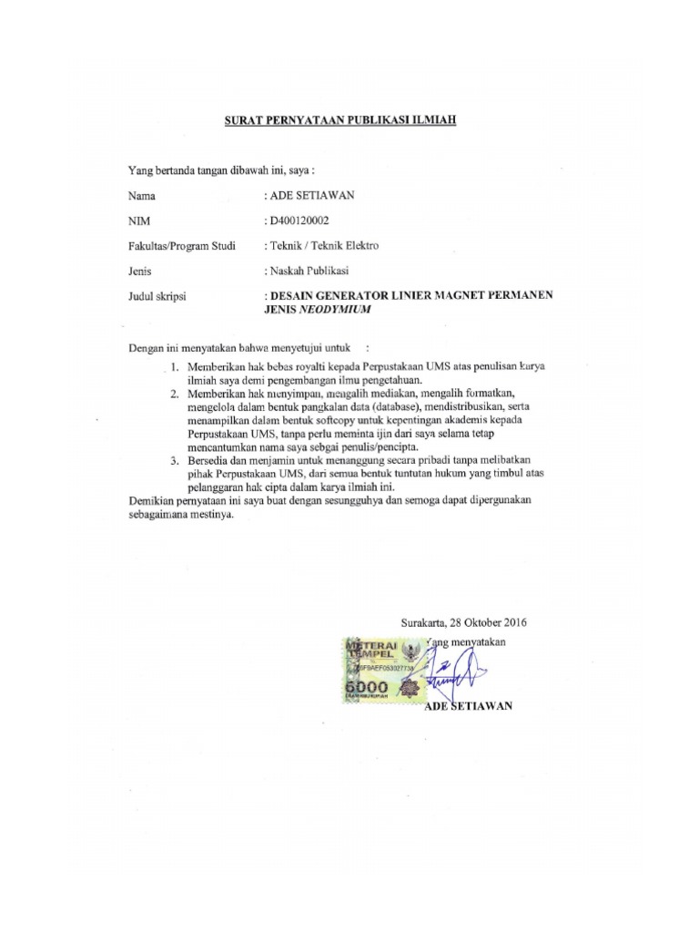 Surat Pernyataan Publikasi Ilmiah PDF | PDF