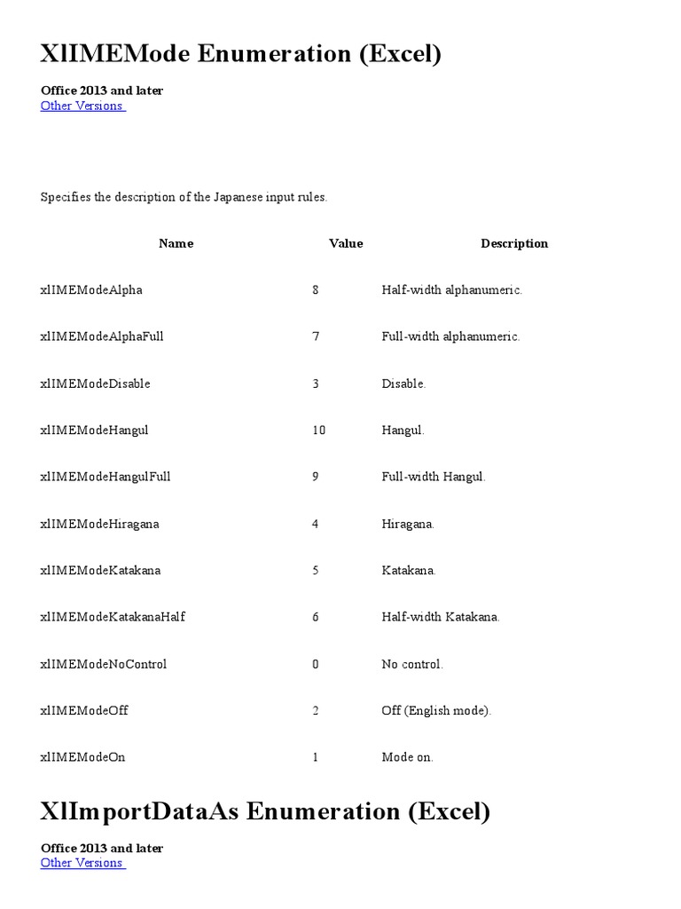 Enumeration | PDF | Microsoft Office 2013 | Microsoft Excel