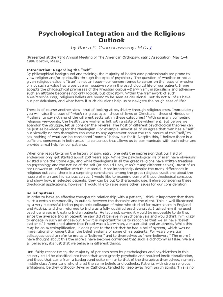 Psychological Integration and The Religious Outlook: by Rama P ...