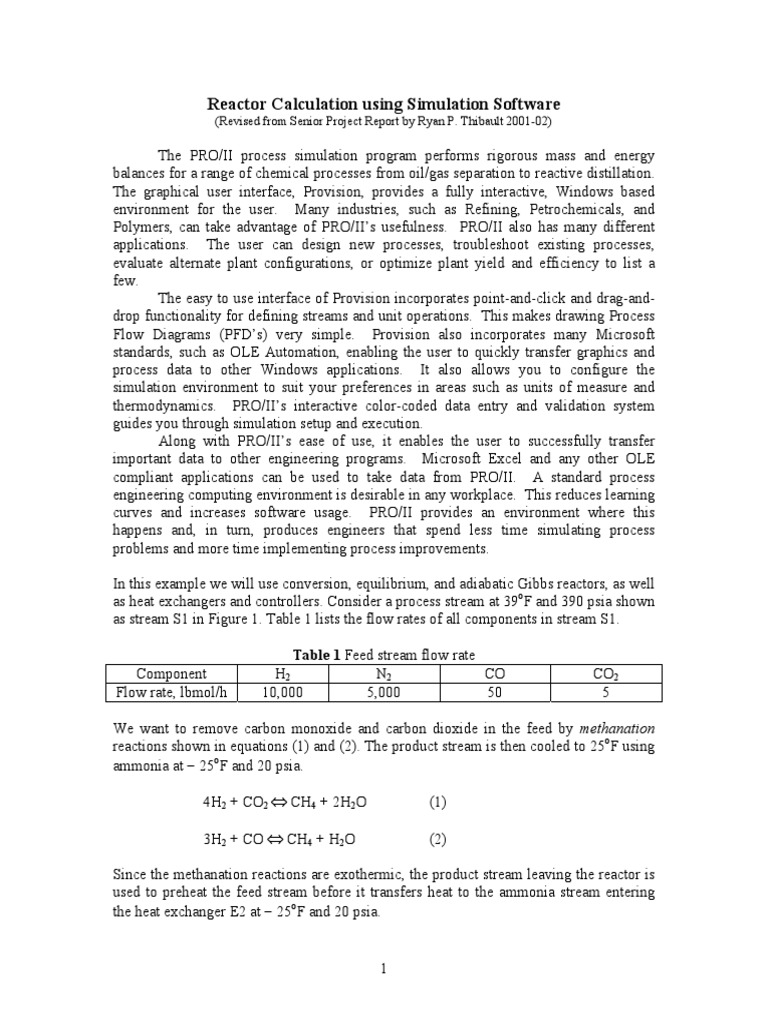 Reactor Simulation with PRO/II Software | PDF | Chemical Reactor ...