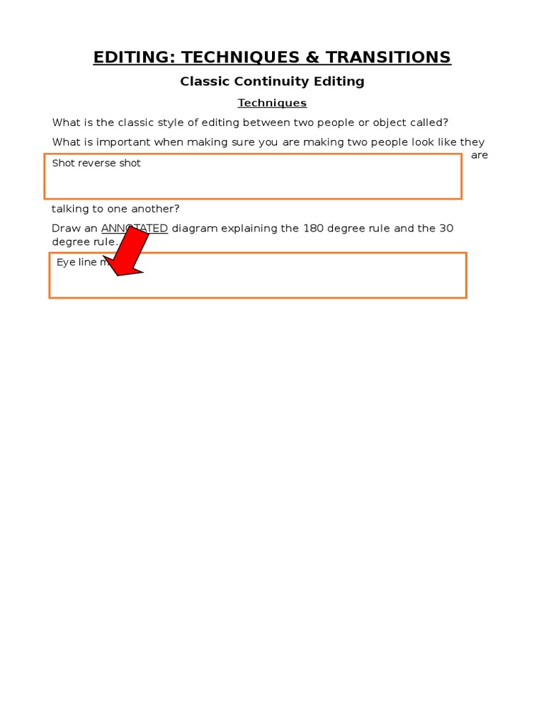 Editing Techniques and Transitions - Classic Continuity Editing | PDF