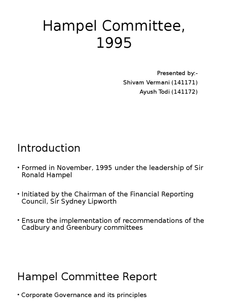 Hampel Committee Report on Governance | PDF | Board Of Directors ...