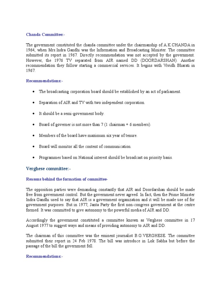 Chanda Committee | PDF | Public Sphere | Broadcasting