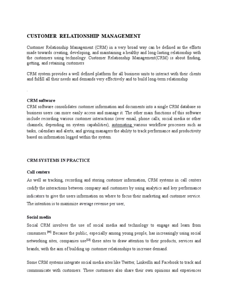 Customer Relationship Management | PDF | Customer Relationship ...