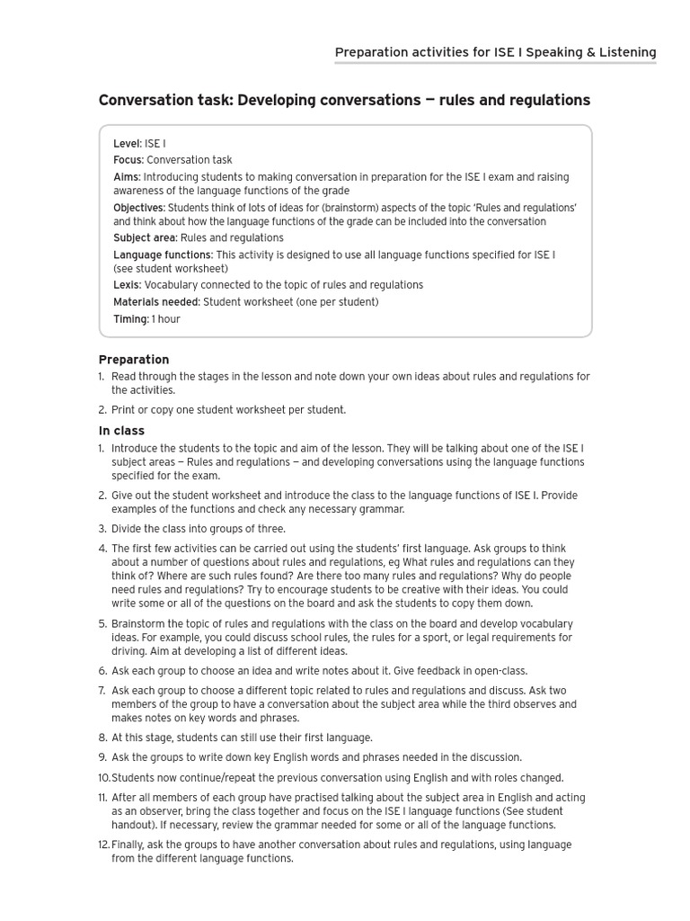 ISE I Exam: Conversation Prep | PDF | Conversation | Brainstorming