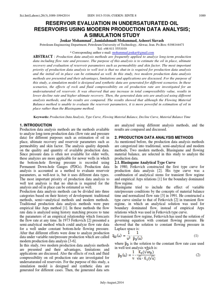 Blasingame Type Curve Analysis in Oil Reservoirs | PDF | Data Analysis ...