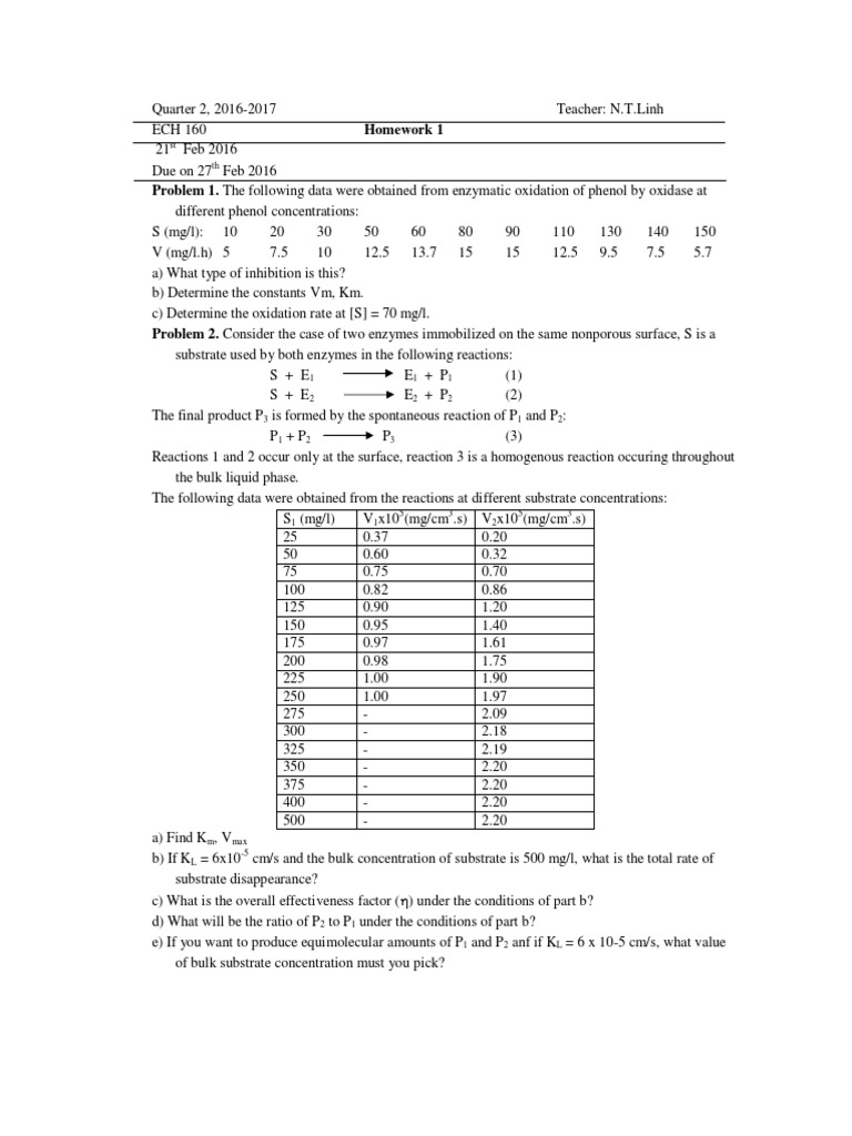 HW 1 | PDF | Chemical Reactions | Enzyme