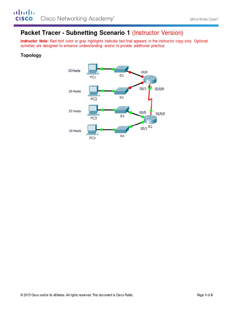 8.1.4.7 Packet Tracer - Subnetting Scenario 1 - ILM | PDF | Ip Address | Computer Network