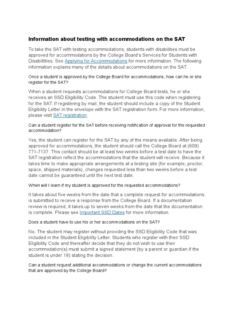 SAT Accommodations Testing Explained | PDF | Sat | Government