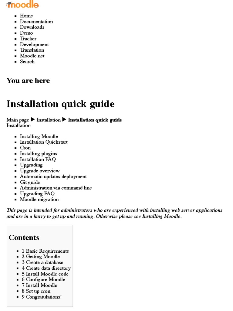 Installation Quick Guide - MoodleDocs | PDF | Moodle | Web Server