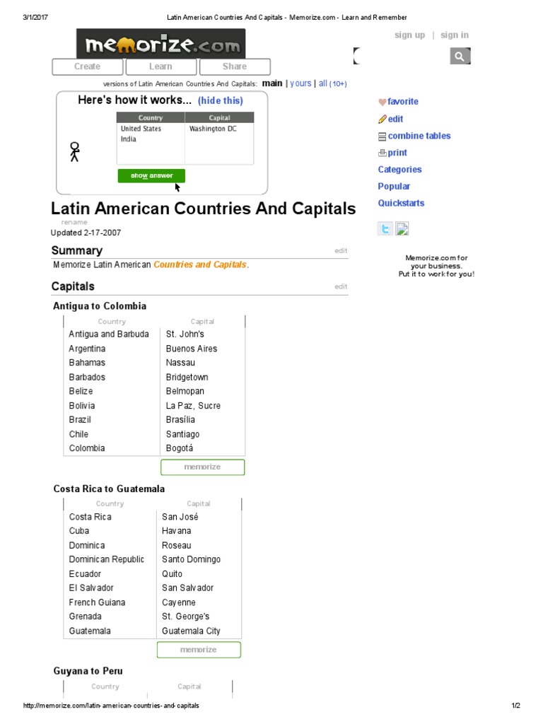 Latin American Countries and Capitals - Memorize | PDF | Latin America