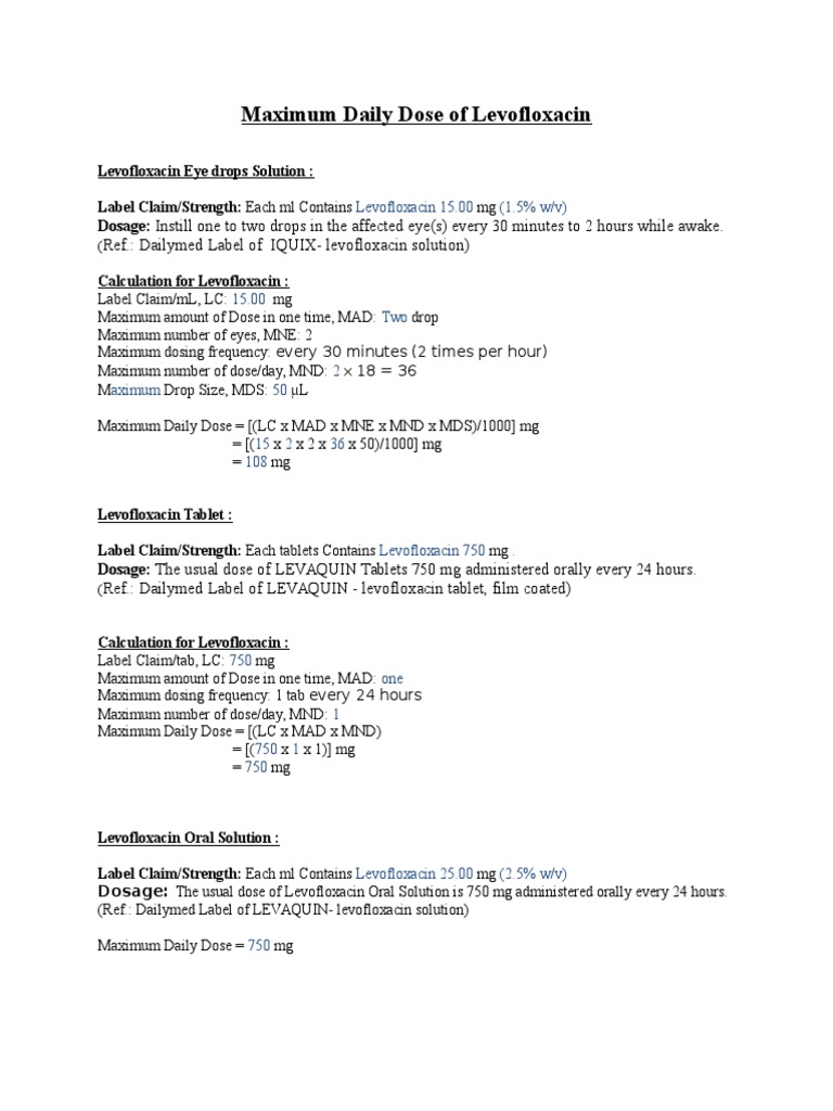 Levofloxacin Maximum Daily Dose Guide | PDF | Dose (Biochemistry ...