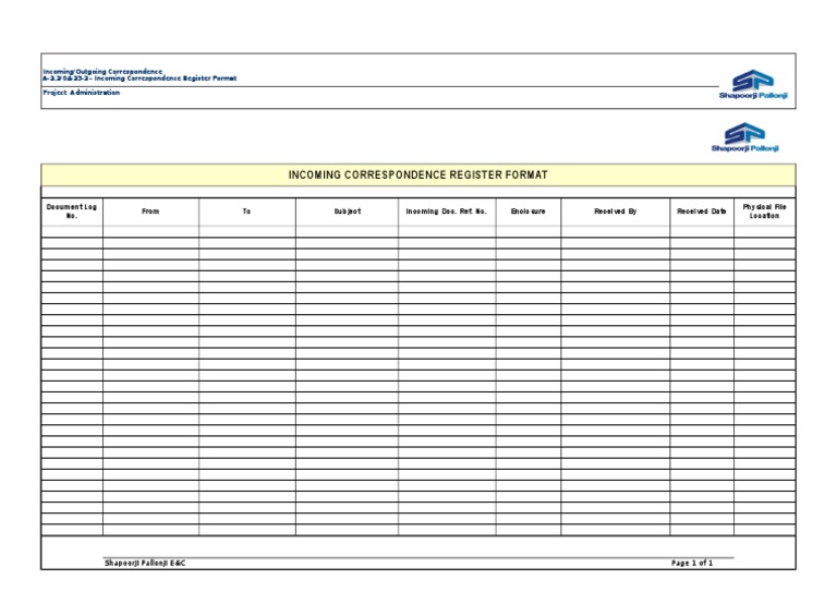 A-2.2!04!23-02 - Incoming Correspondence Register Format | PDF