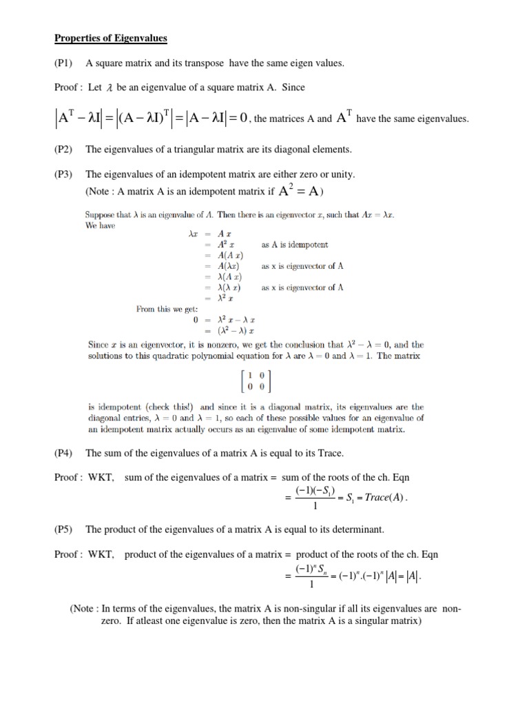 LN3 Properties Eigenvalues&Eigenvectors | PDF | Eigenvalues And ...