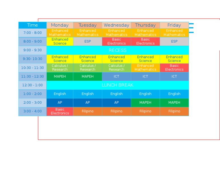 Class Schedule: Monday Tuesday Wednesday Thursday Friday | PDF ...