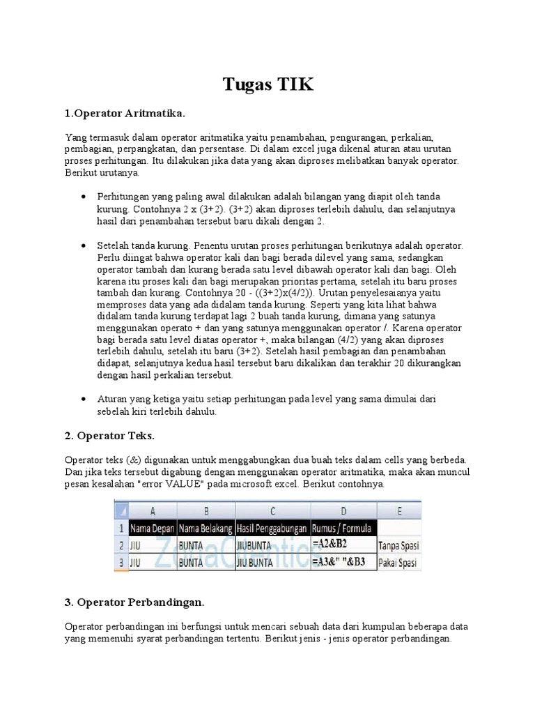 OPERATOR ARITMATIKA DAN PERBANDINGAN DI EXCEL | PDF