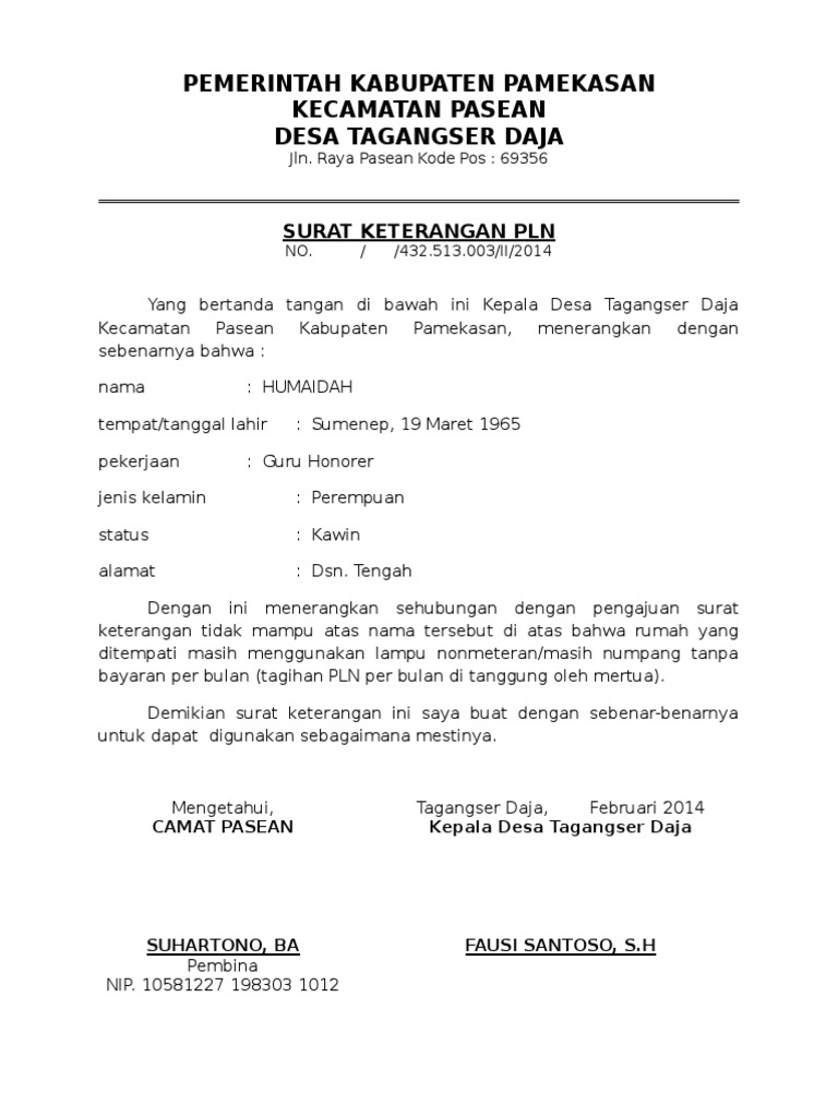 Keterangan Penggunaan Listrik | PDF