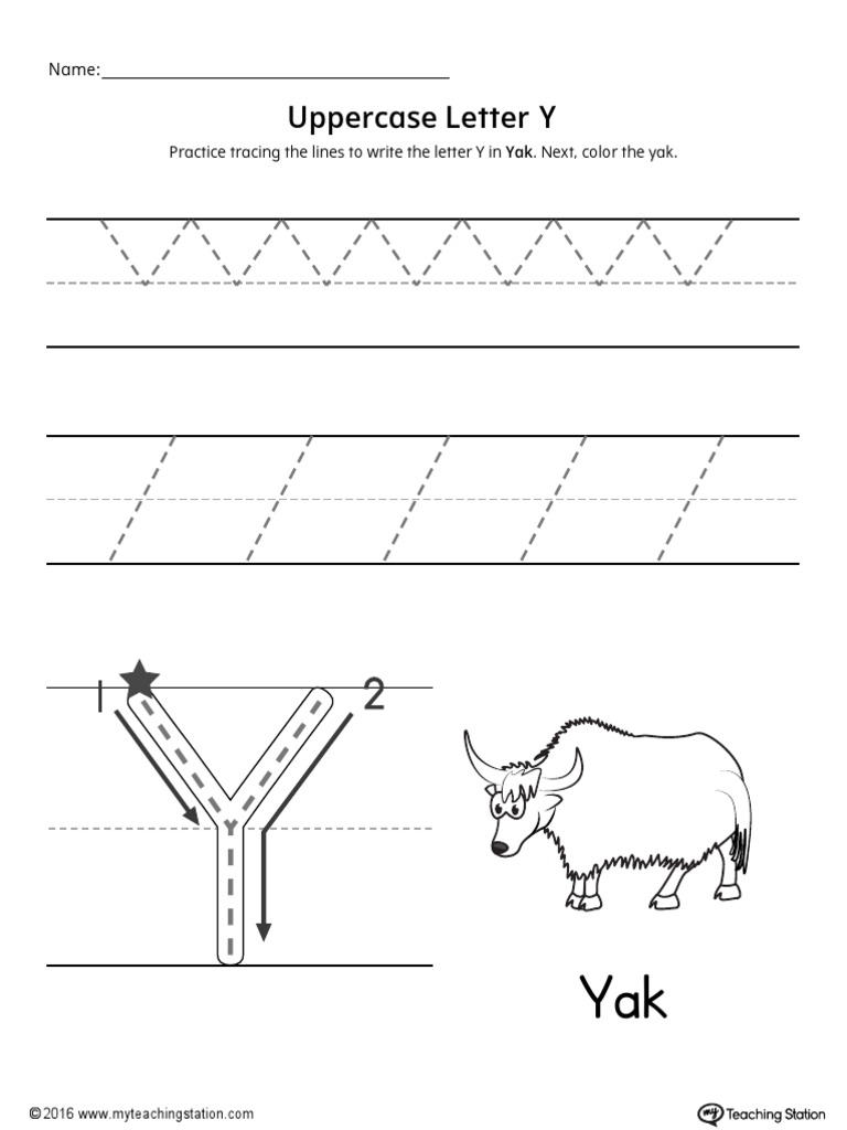 Uppercase Letter Y Tracing Worksheet | PDF