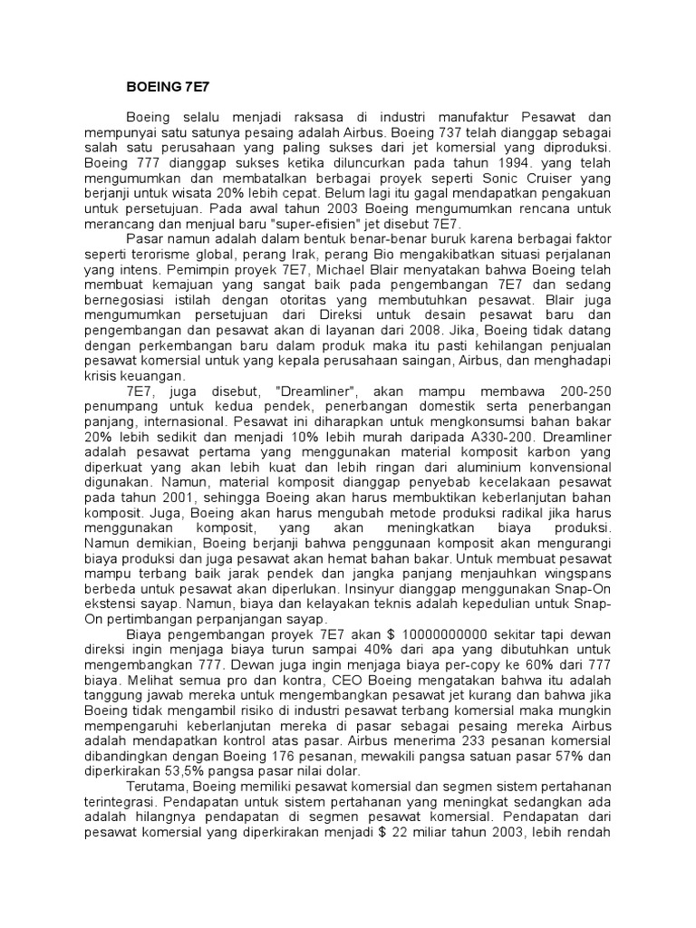 Pengembangan Boeing 7E7 Dreamliner | PDF