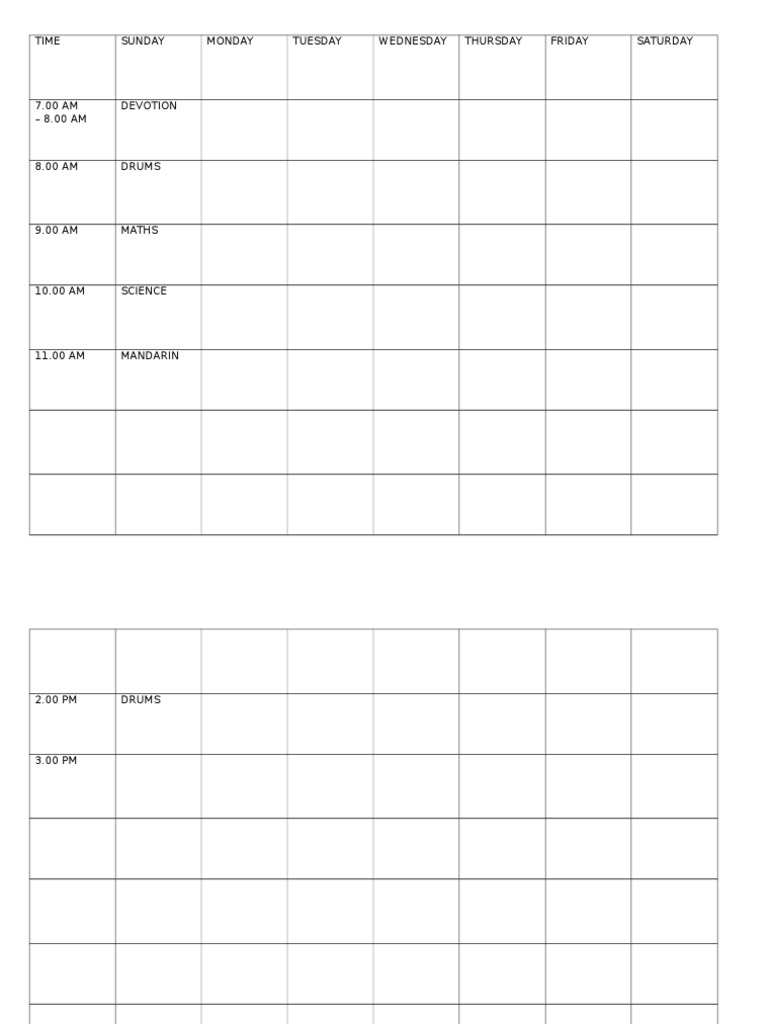 Holiday Timetable | PDF