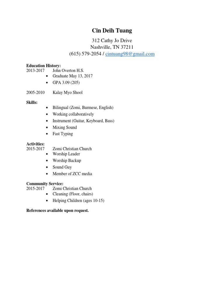 Cin Deih Tuang Resume | PDF