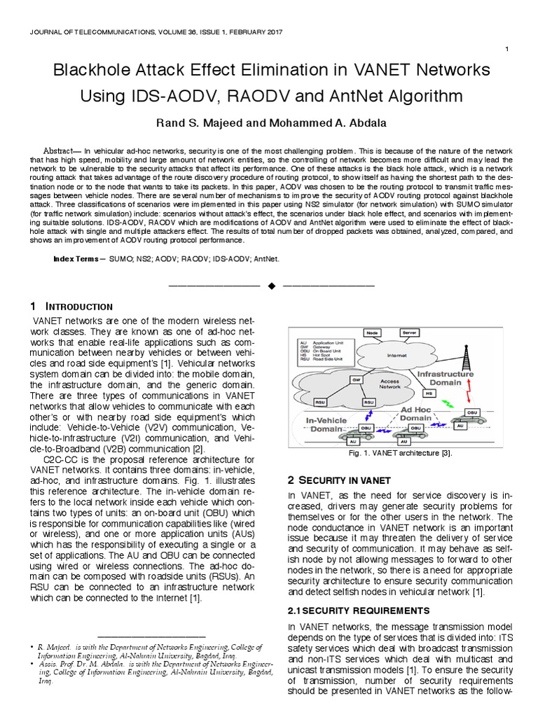 Blackhole Attack Effect Elimination In Vanet Networks Using Ids Aodv Raodv And Antnet Algorithm