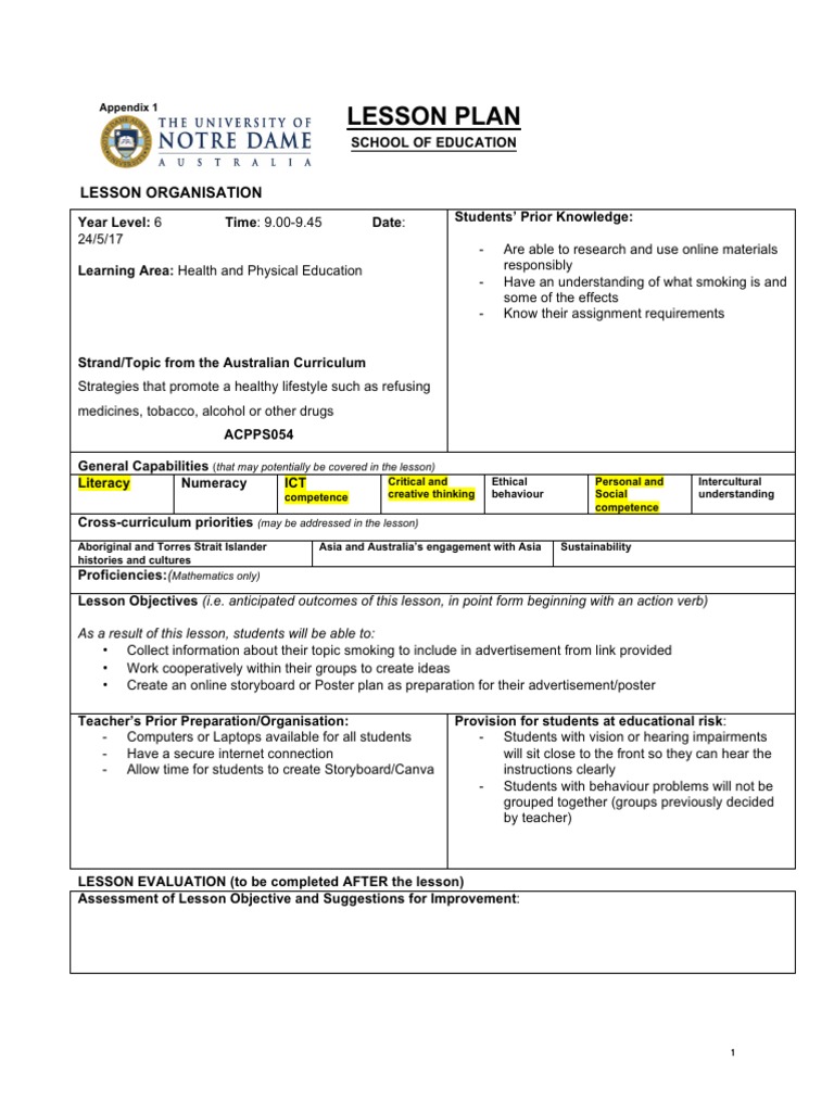 Health Smoking - Lesson Plan Lesson 3 | PDF | Lesson Plan | Educational ...