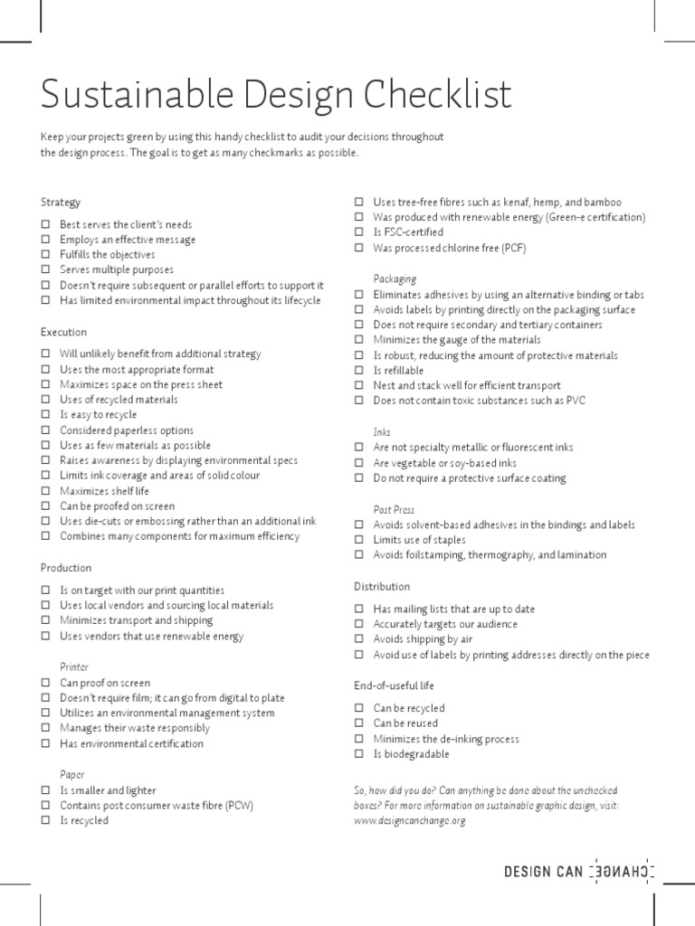 DCC Checklist | PDF | Sustainable Design | Recycling
